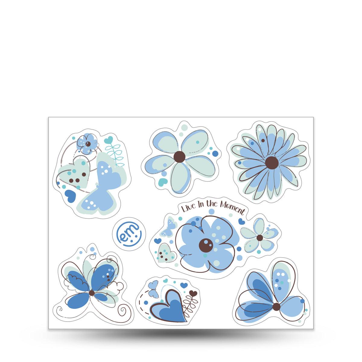 ExpressionMed Cute Blue Flowers Decal Sticker Sheet